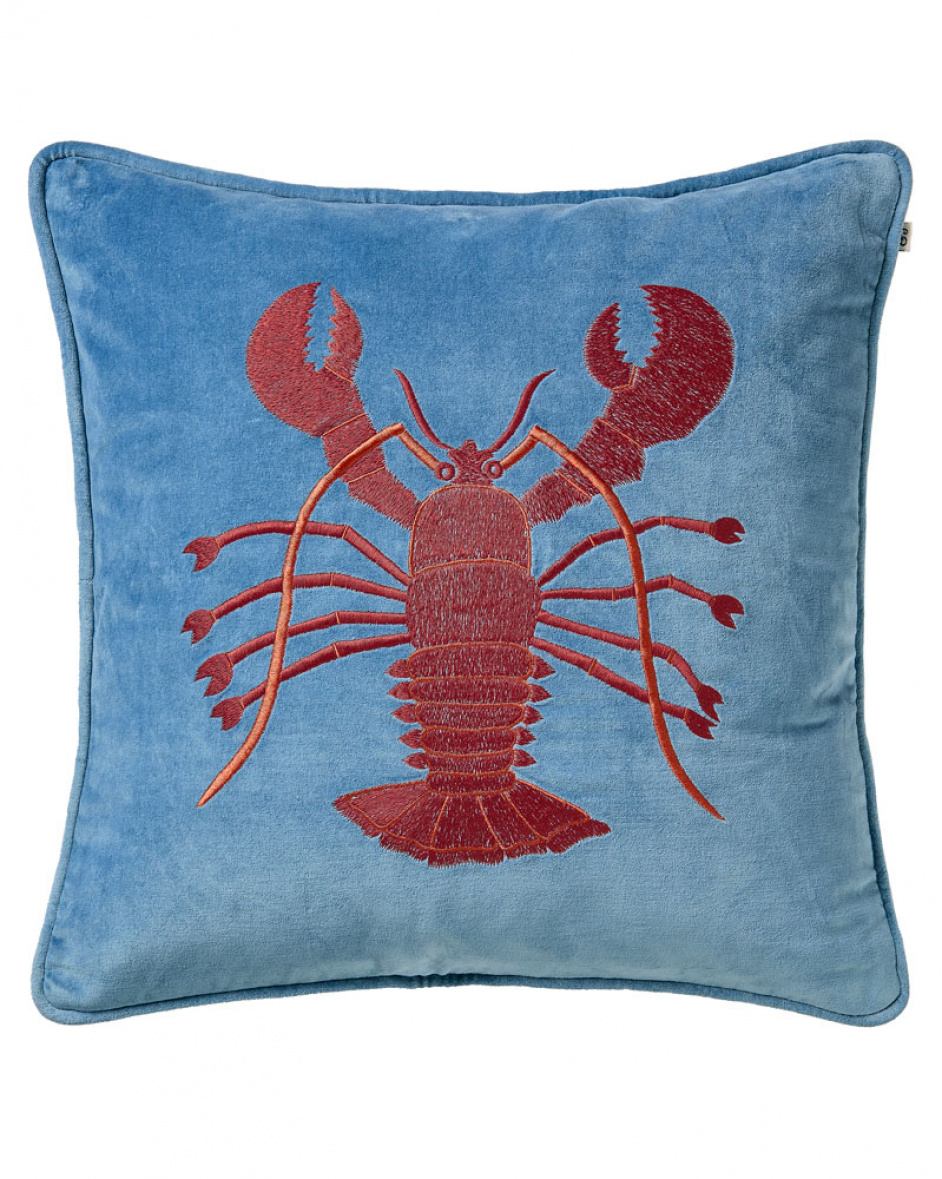 Velvet Cushion Cover Lobster - Heaven Blue/Apricot Orange | Buy now