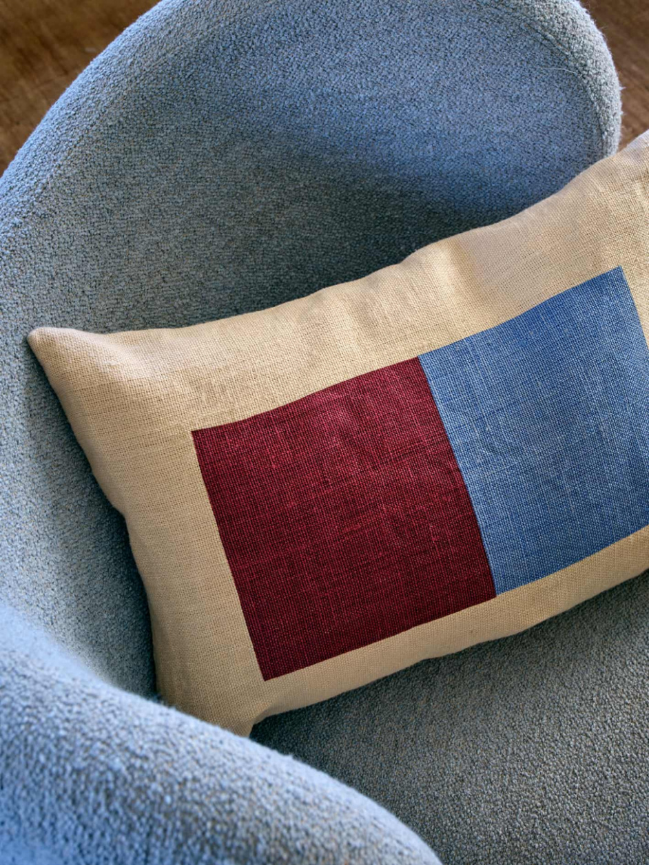 Linen cushion cover Deepak - Blue/Ruby | Chhatwal & Jonsson