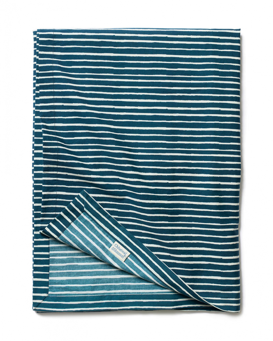 Cotton Table Cloth Stripe Vivan - Palace Blue/Off White | Shop now